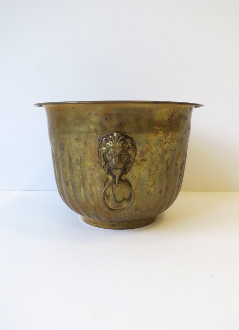 Brass Flower Plant Holder Cachepot Jardiniere w/Lion Head Design ...