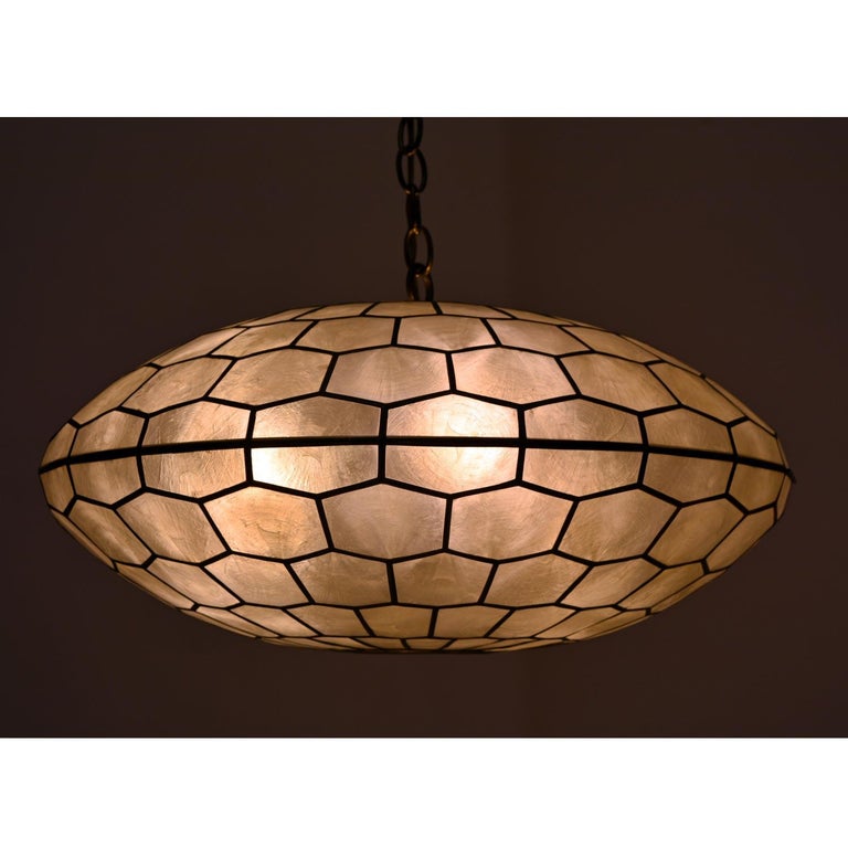 Brass Frame Capiz Shell Saucer Hanging Pendant Swag Lamp with Long ...