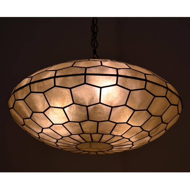 Brass Frame Capiz Shell Saucer Hanging Pendant Swag Lamp with Long ...