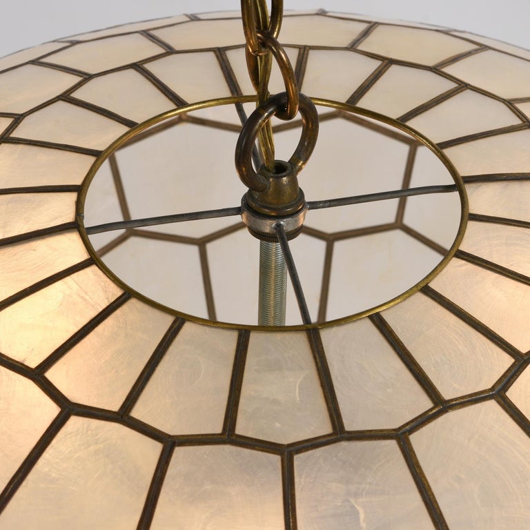 Brass Frame Capiz Shell Saucer Hanging Pendant Swag Lamp with Long ...
