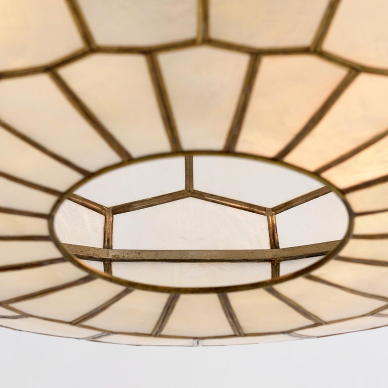 Brass Frame Capiz Shell Saucer Hanging Pendant Swag Lamp with Long ...