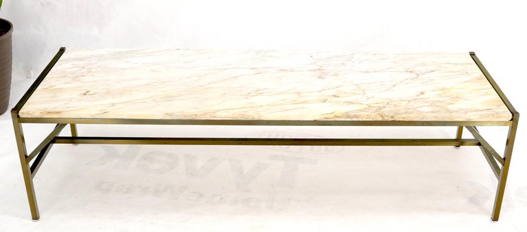 Brass Frame Marble Top Rectangular Coffee Table McCobb Attributed For ...