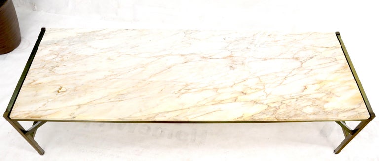 Brass Frame Marble Top Rectangular Coffee Table McCobb Attributed For ...