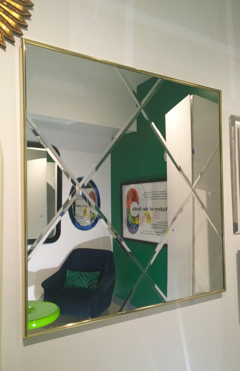 Brass Frame with a Harlequin Pattern Beveled Glass Wall Mirror For Sale ...