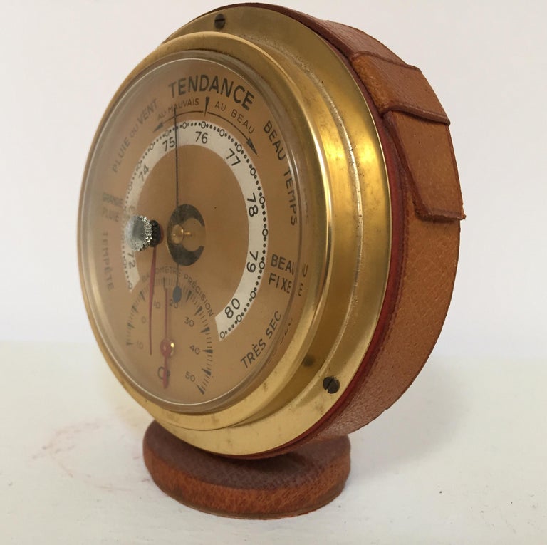 Brass German Barometer with Readings in French Wrapped in Leather ...
