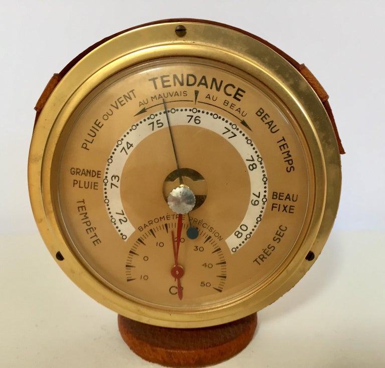 Brass German Barometer with Readings in French Wrapped in Leather ...