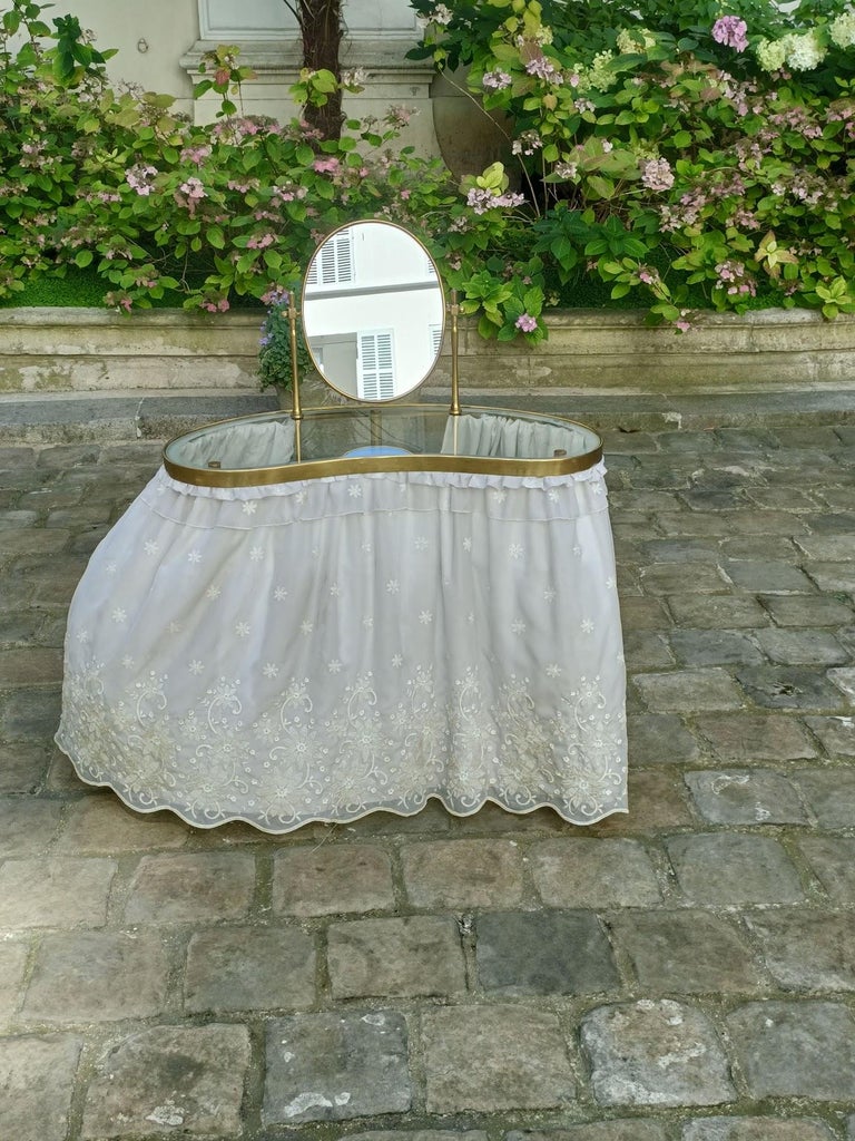 Brass and Glass Dressing Table with Mirror Lighting, Steering Wheel ...