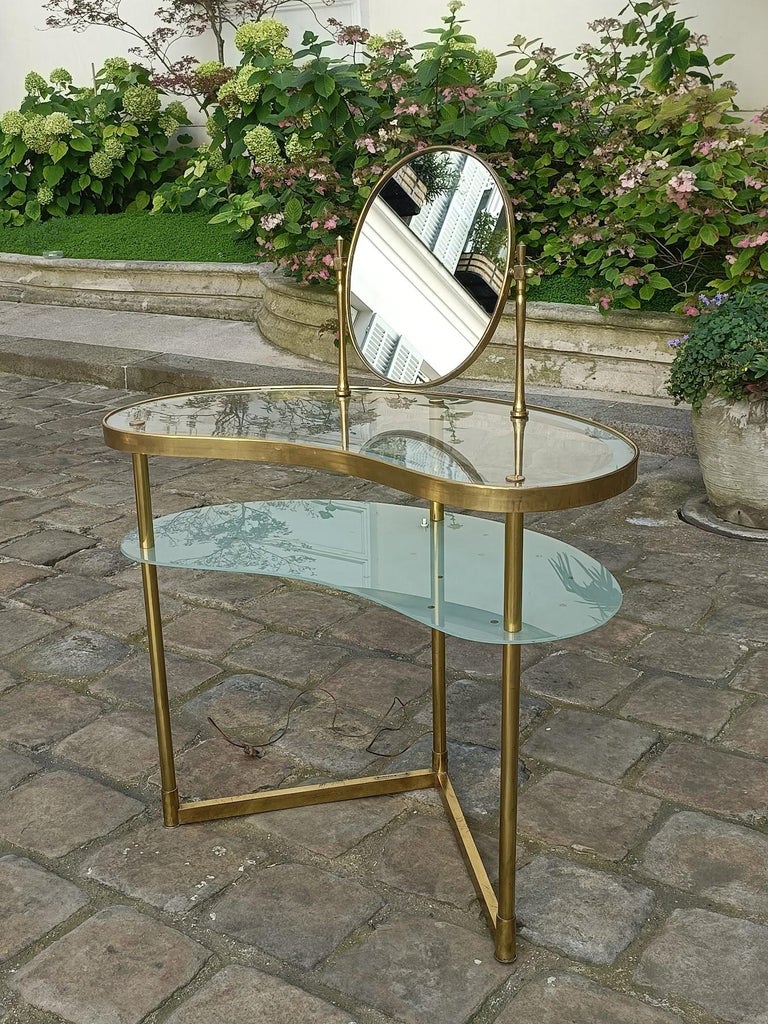 Brass and Glass Dressing Table with Mirror Lighting, Steering Wheel ...