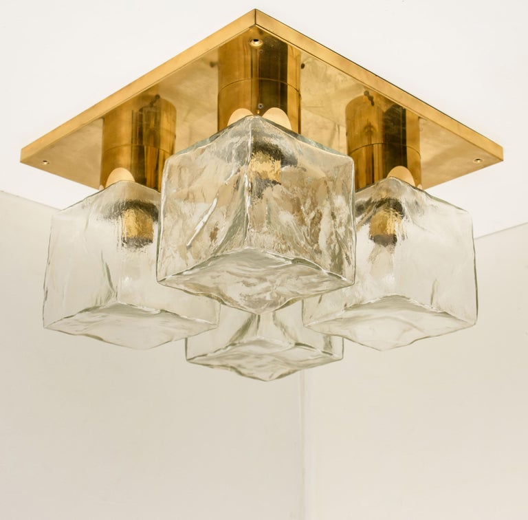Brass Glass Ice Cube Flushmount by Kalmar, 1970s at 1stDibs