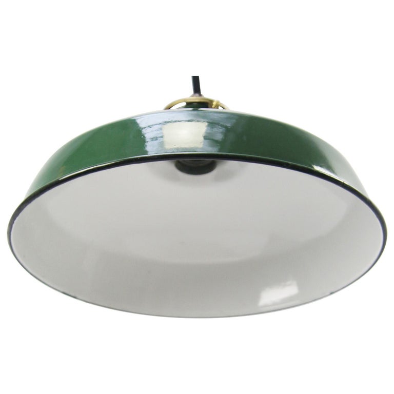 Brass Green Enamel Vintage Industrial Pendant Light For Sale at 1stDibs