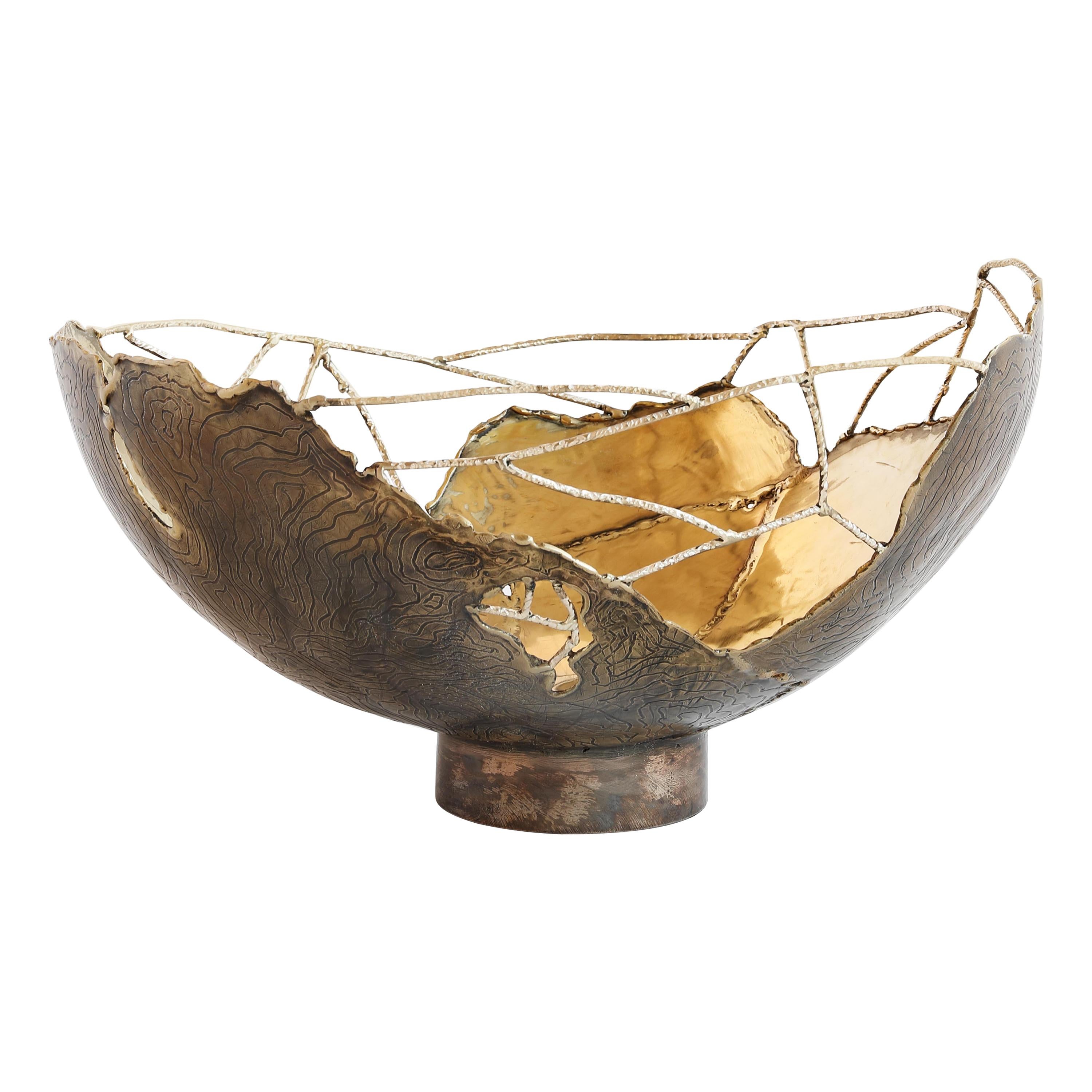 Sculpted Swamp Cedar Bowl with Iron Nail Accents For Sale at 1stDibs