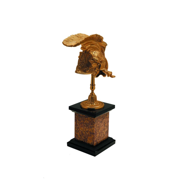 Arthur decorative natural brass helm with black and brown marble base ...
