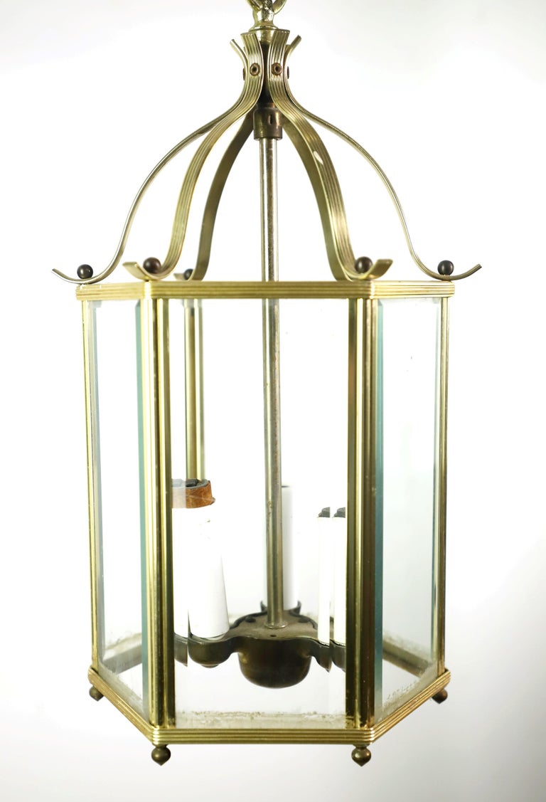 Brass Hexagon Lantern Pendant 3 Light Beveled Glass Cleaned and ...