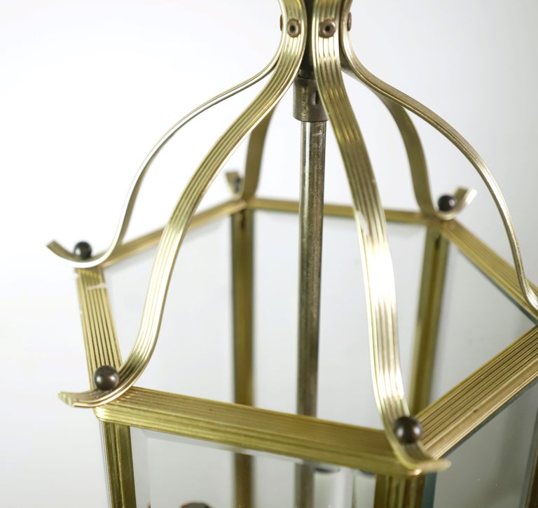 Brass Hexagon Lantern Pendant 3 Light Beveled Glass Cleaned and ...