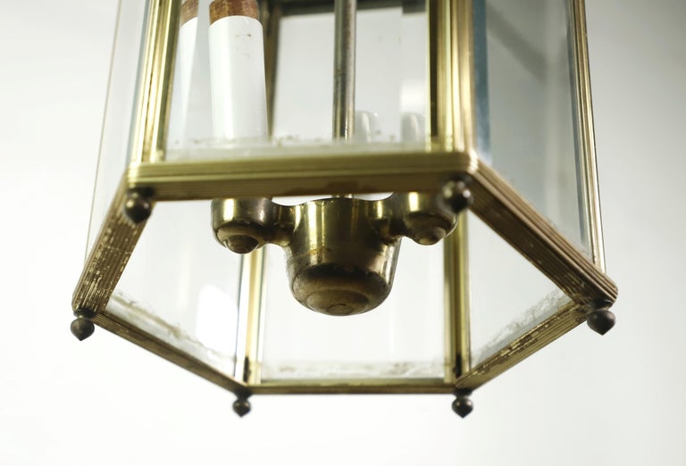 Brass Hexagon Lantern Pendant 3 Light Beveled Glass Cleaned and ...