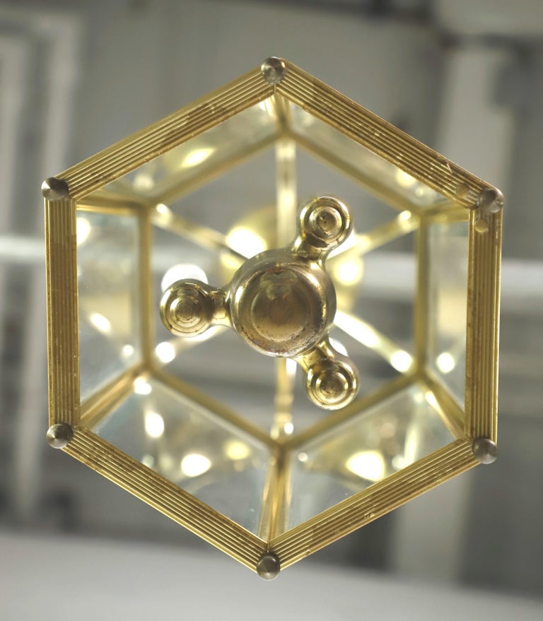 Brass Hexagon Lantern Pendant 3 Light Beveled Glass Cleaned and ...