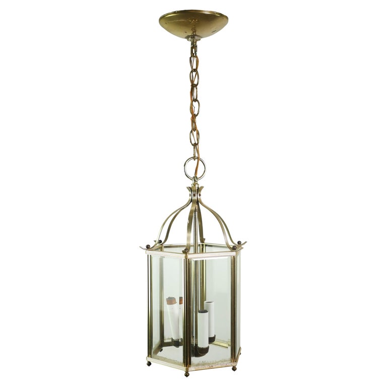 Brass Hexagon Lantern Pendant 3 Light Beveled Glass Cleaned and ...