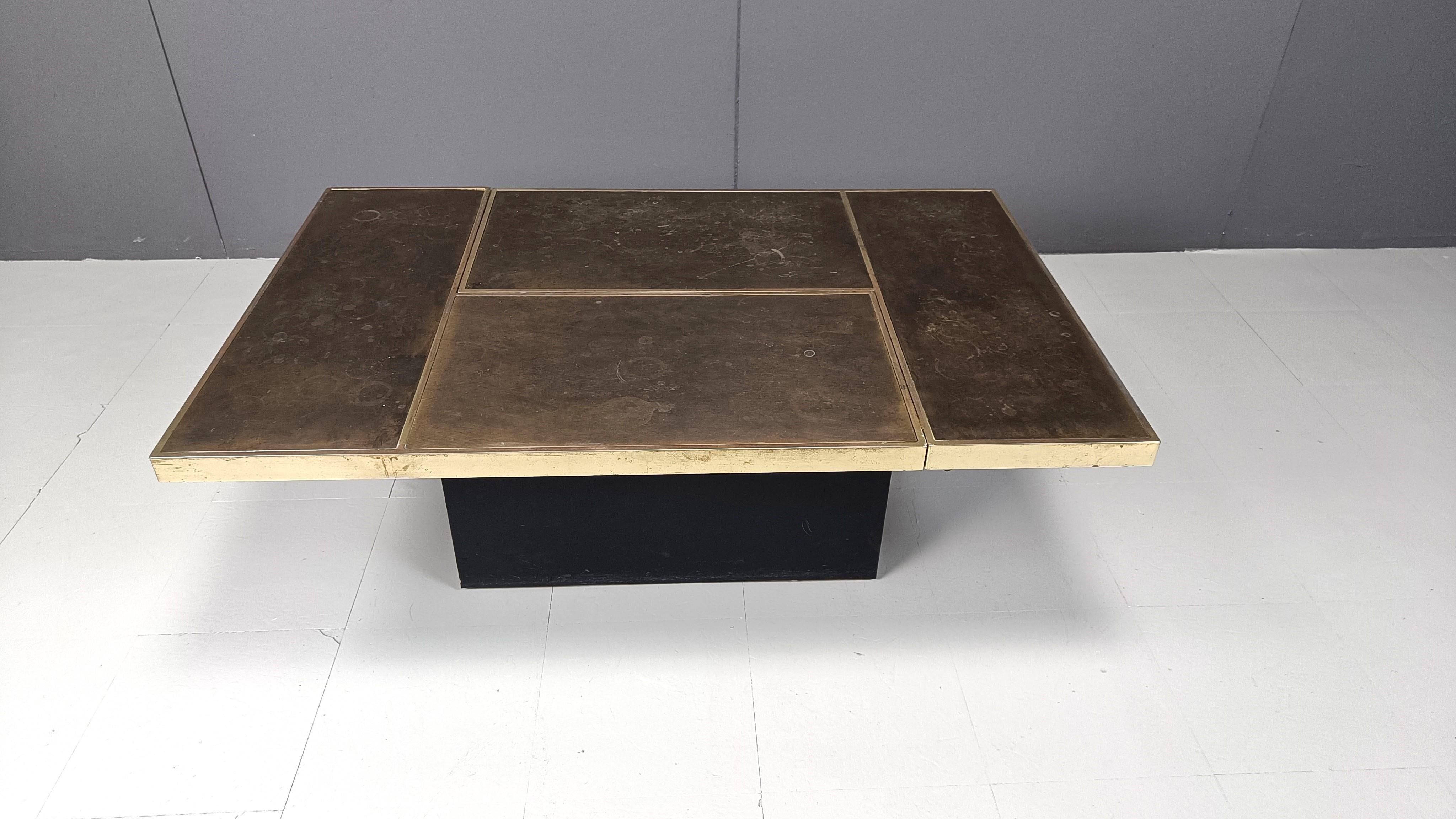 Brass hidden bar coffee table, 1970s at 1stDibs