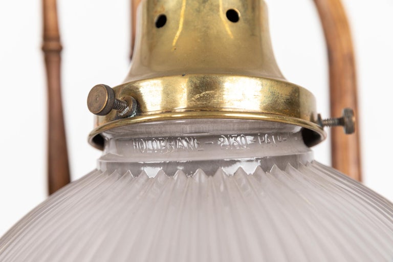 Brass Holophane 'Reflector-Refractor' Prismatic Glass Pendant Light, c ...