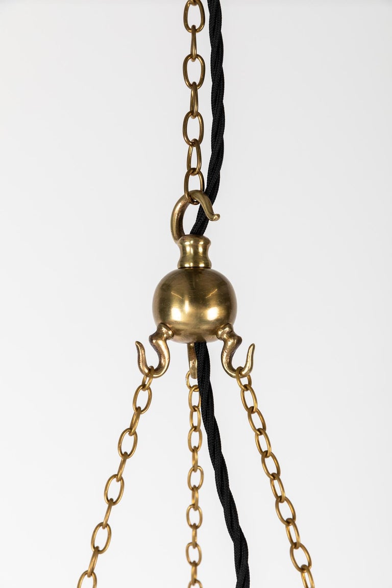 Brass Holophane 'Reflector-Refractor' Prismatic Glass Pendant Light, c ...