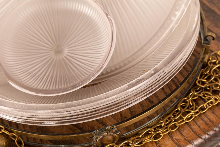 Brass Holophane 'Reflector-Refractor' Prismatic Glass Pendant Light, c ...