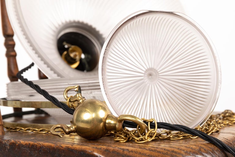 Brass Holophane 'Reflector-Refractor' Prismatic Glass Pendant Light, c ...