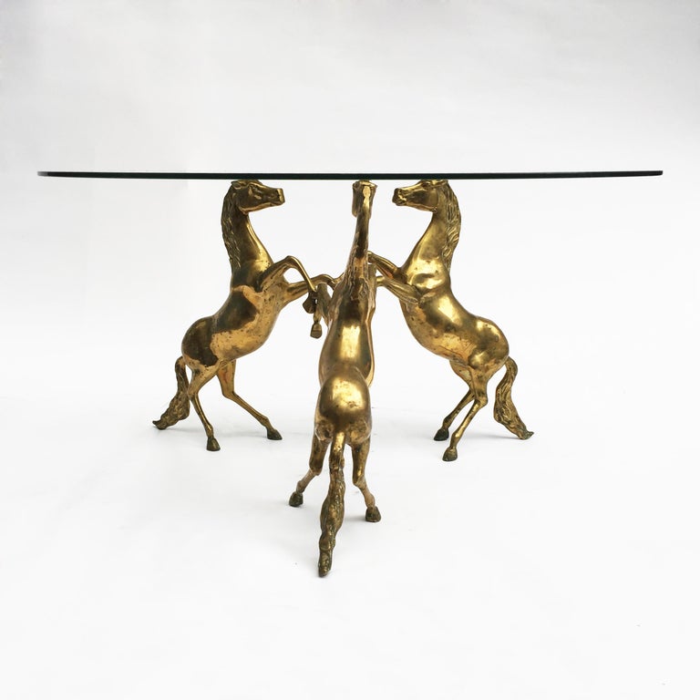 Brass Horse Midcentury Coffee Table with Glass Vintage Hollywood ...
