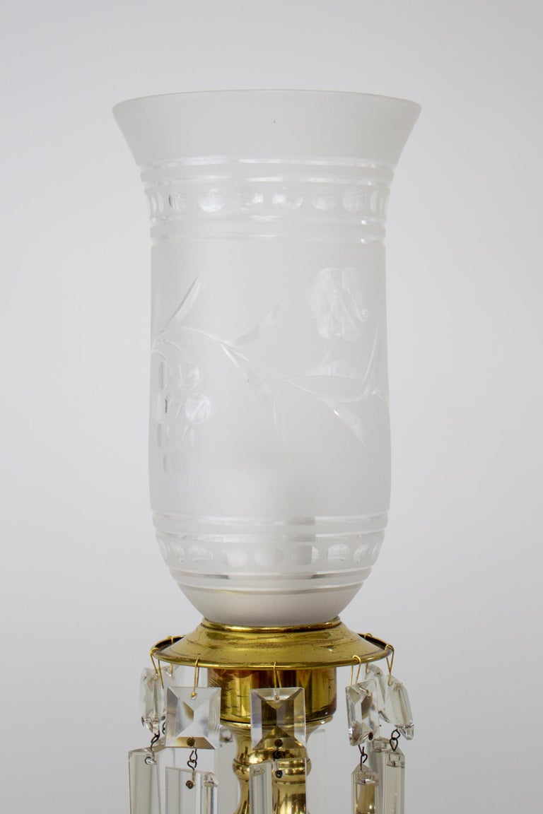 Brass Hurricane Lamps with Crystals, a Pair For Sale at 1stDibs