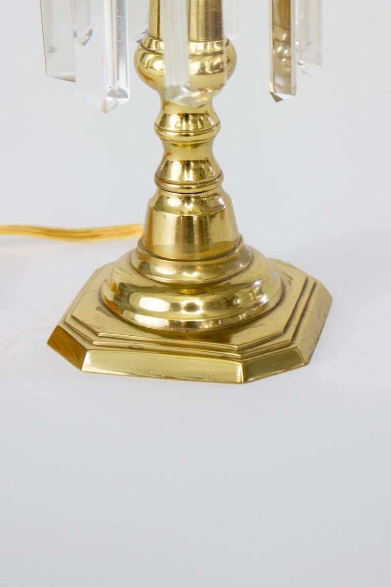 Brass Hurricane Lamps with Crystals, a Pair For Sale at 1stDibs