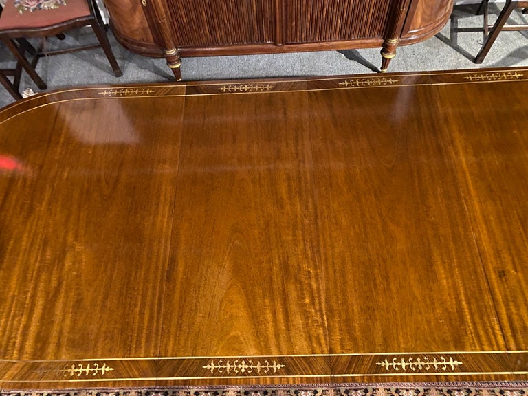 Brass Inlaid Double Pedestal Dining Table at 1stDibs
