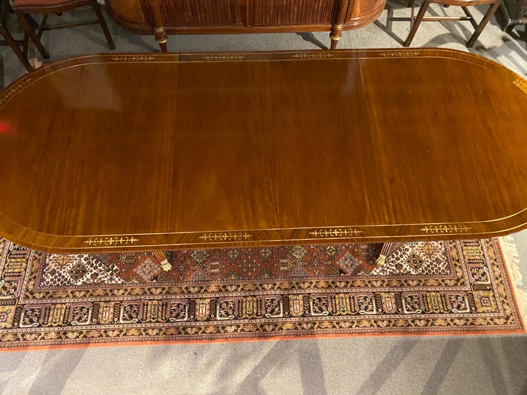 Brass Inlaid Double Pedestal Dining Table at 1stDibs