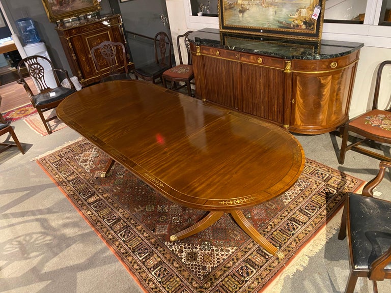 Brass Inlaid Double Pedestal Dining Table at 1stDibs