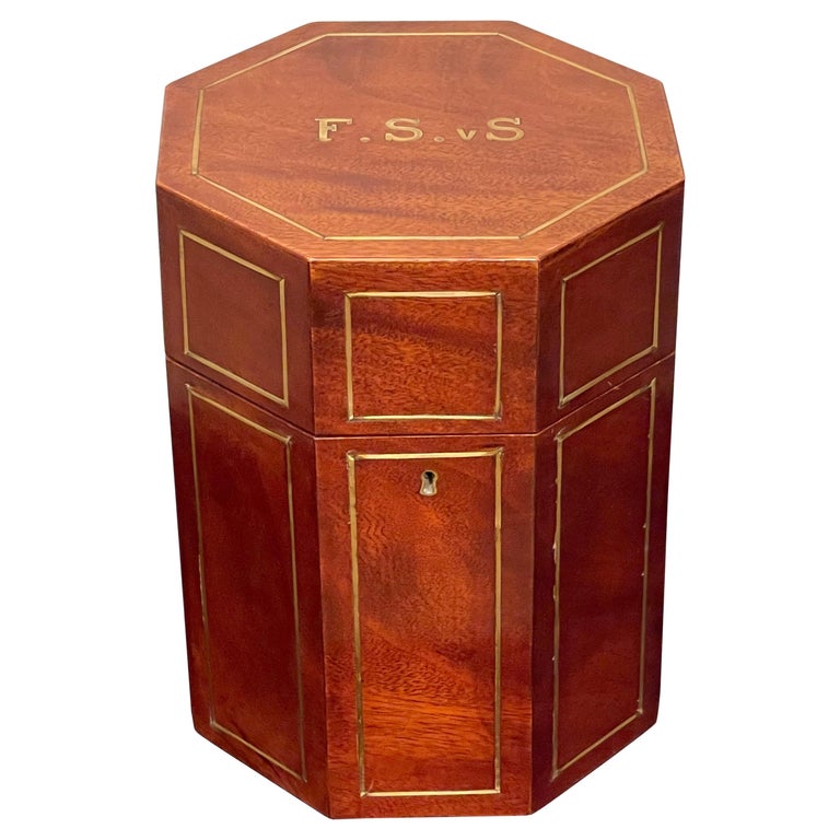 Brass Inlaid Mahogany Humidor 'with Original Glass Humidor Sleeve and ...