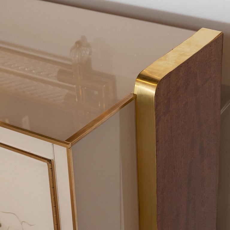 Brass Inlay and Ivory Murano Glass Flower Sideboard, Italy 2019, Pair ...