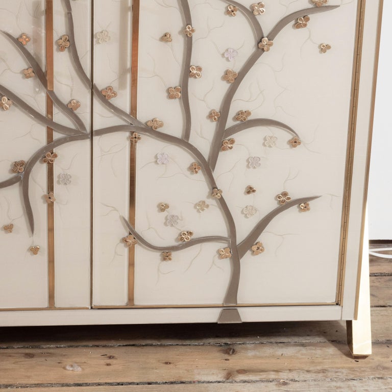 Brass Inlay and Ivory Murano Glass Flower Sideboard, Italy 2019, Pair ...