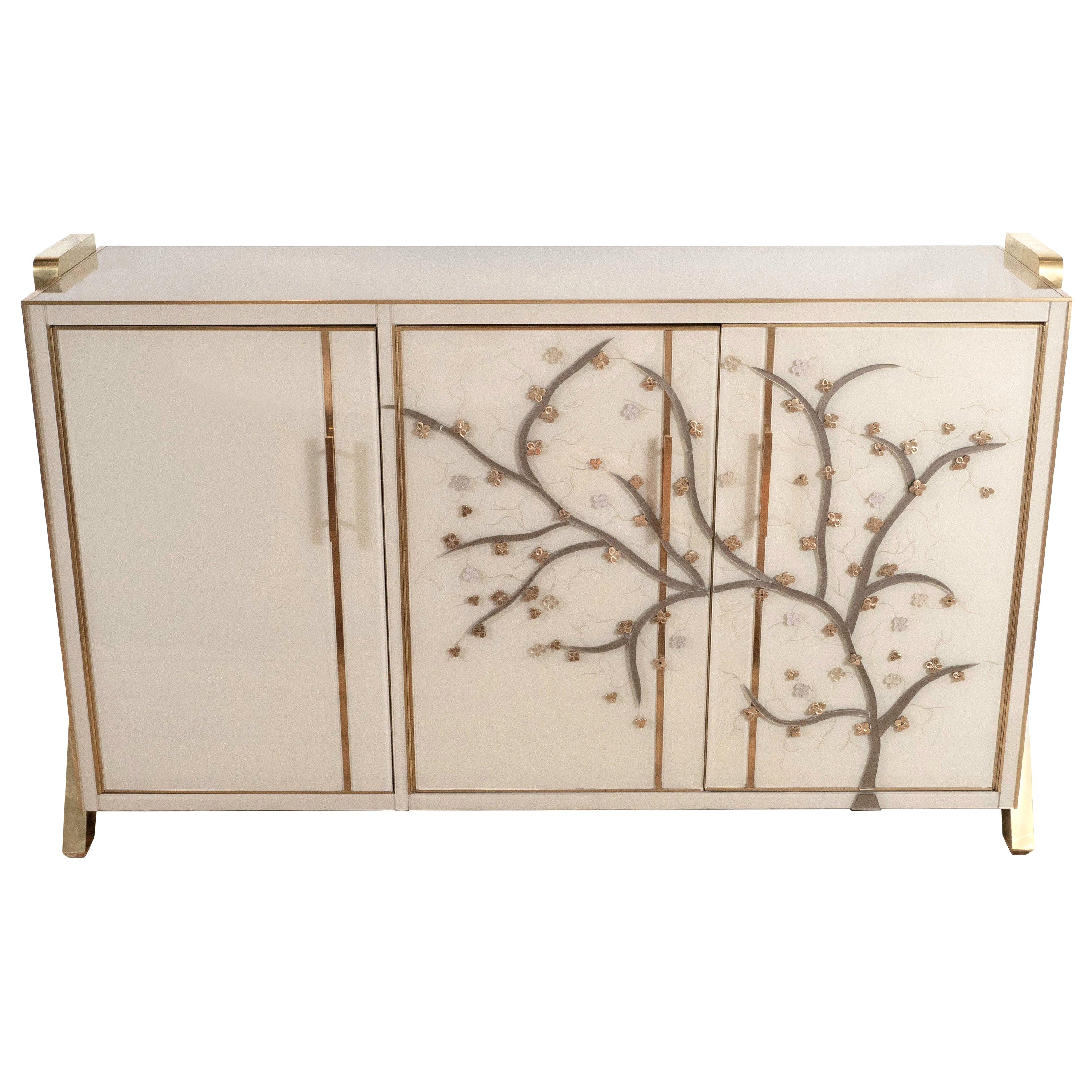 Brass Inlay and Ivory Murano Glass Flower Sideboard, Italy 2019, Pair ...