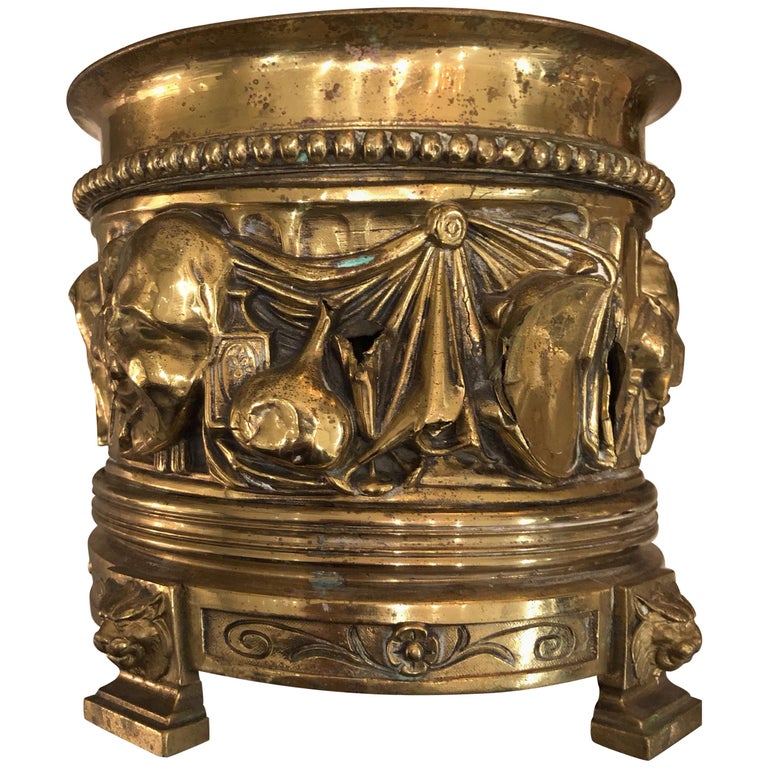 Brass Jardinière Planter with Jesters at 1stDibs