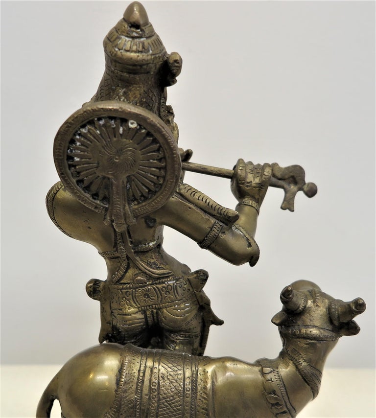 Brass Krishna with Nandi Statue For Sale at 1stDibs