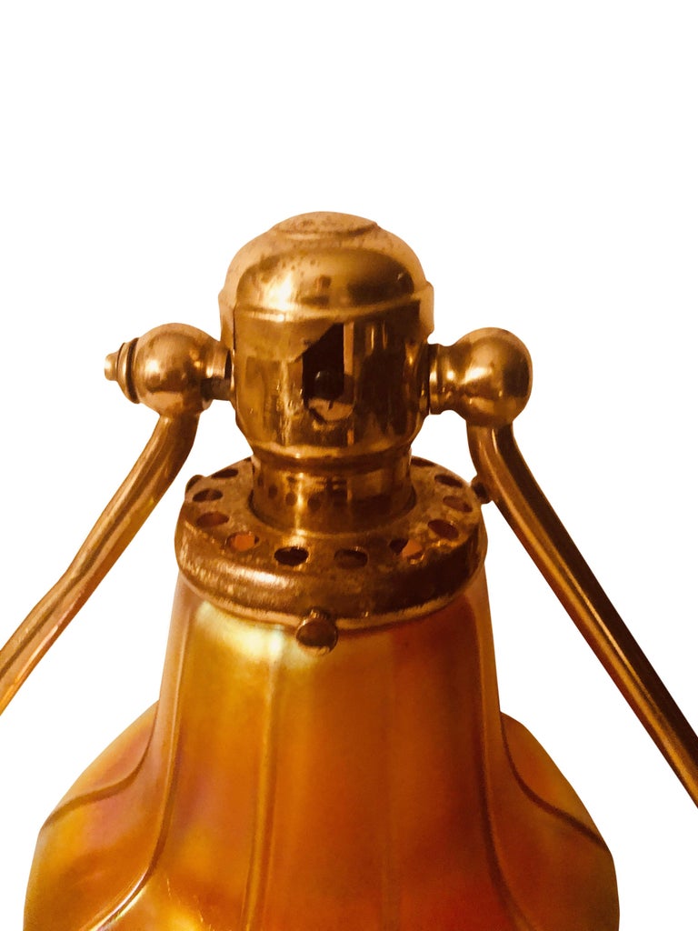 Brass Lamp with Steuben Shade For Sale at 1stDibs