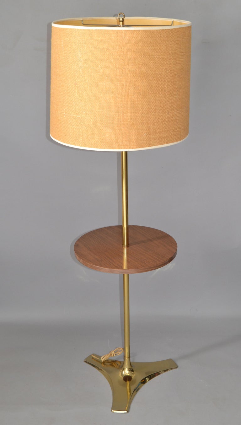 Brass Laurel Lamp Company Round Side Table Floor Lamp Mid-Century ...