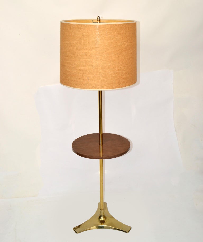 Brass Laurel Lamp Company Round Side Table Floor Lamp Mid-Century ...