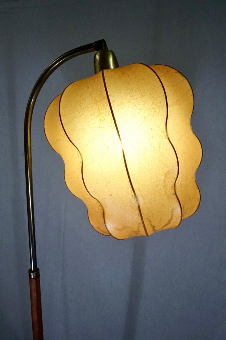 Brass Leather Floor Lamp with Cocoon Shade For Sale at 1stDibs