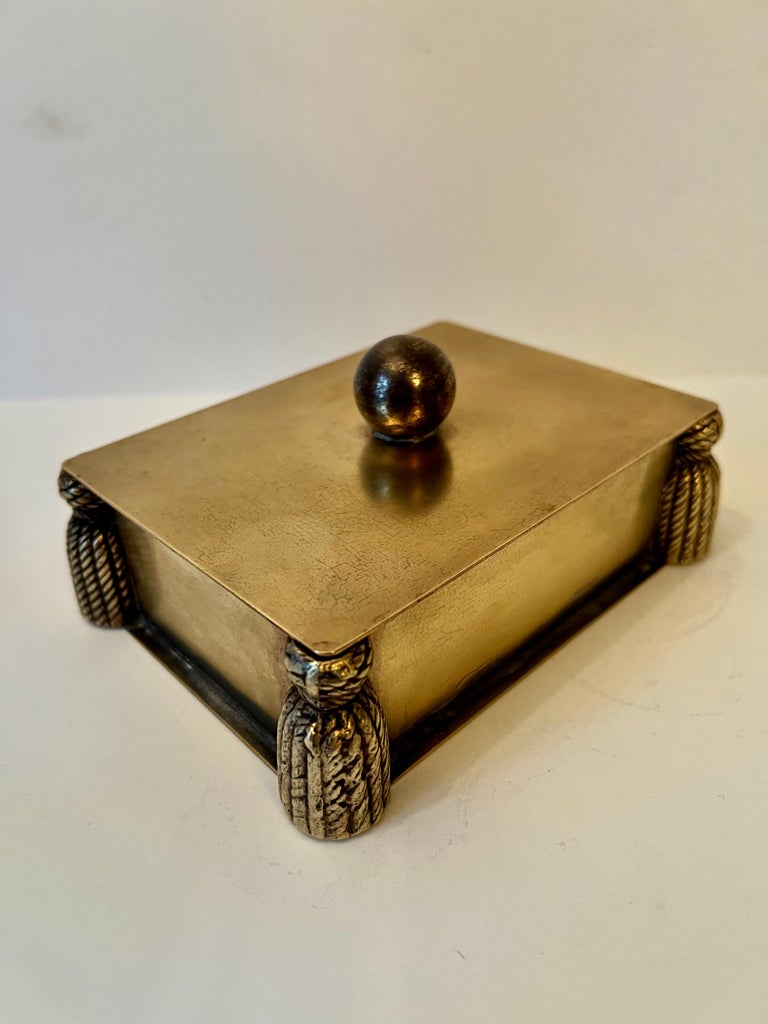 Brass Lidded Stash or 420 Box with Sphere Handle and Tassel Corner ...