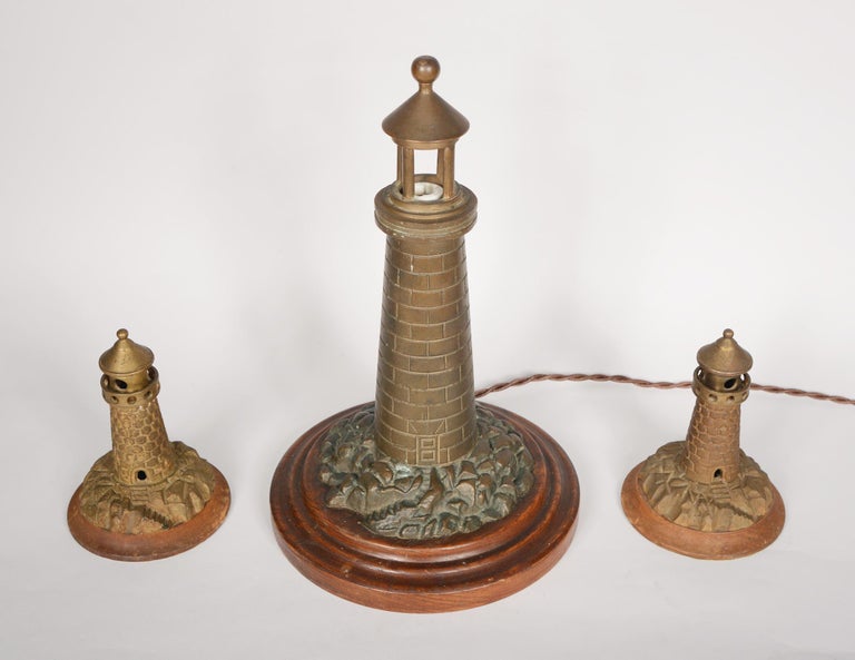 Brass Lighthouse Lamp with Two Lighthouse Garnitures Early 20th Century ...