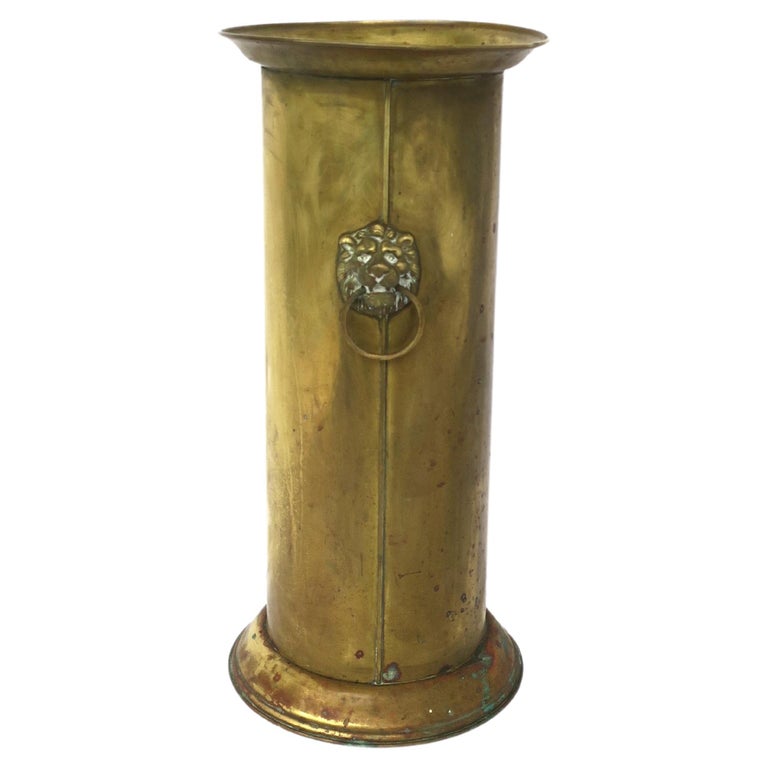 Brass Lion Head Umbrella Holder Stand Regency Style For Sale at 1stDibs