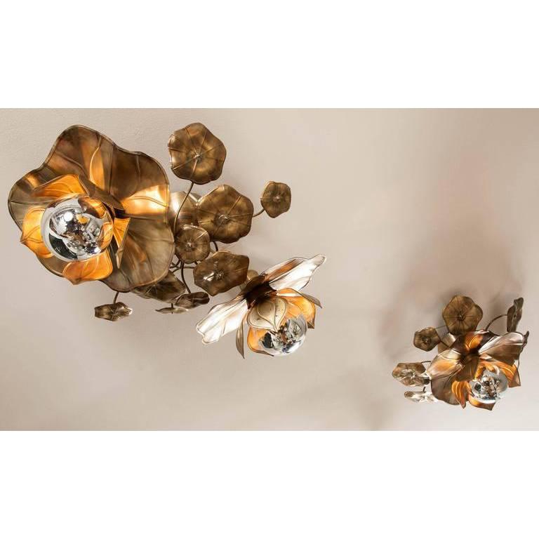 Brass Lotus Flower Ceiling Light For Sale at 1stDibs