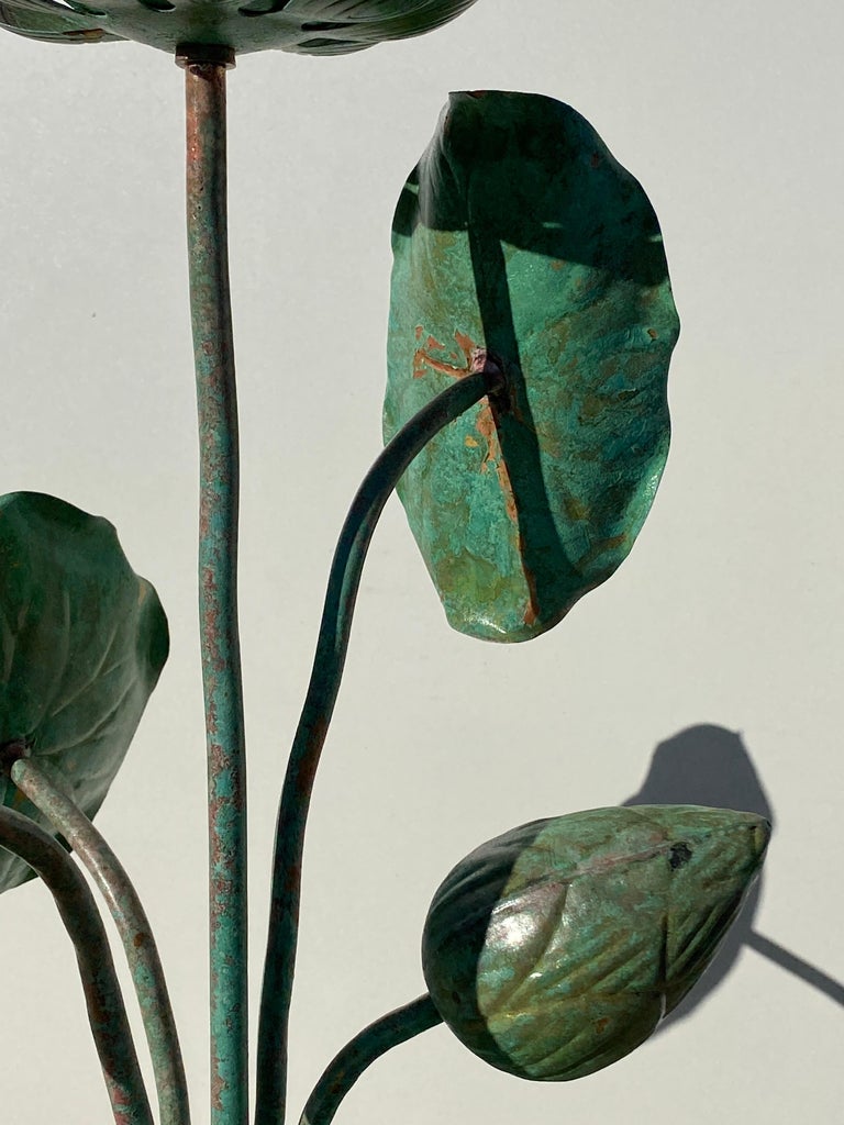 Brass Lotus Lamp in Verdigris Patina For Sale at 1stDibs