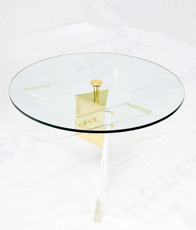 Brass and Lucite Round Glass Top Coffee Occasional Table Clean! For ...