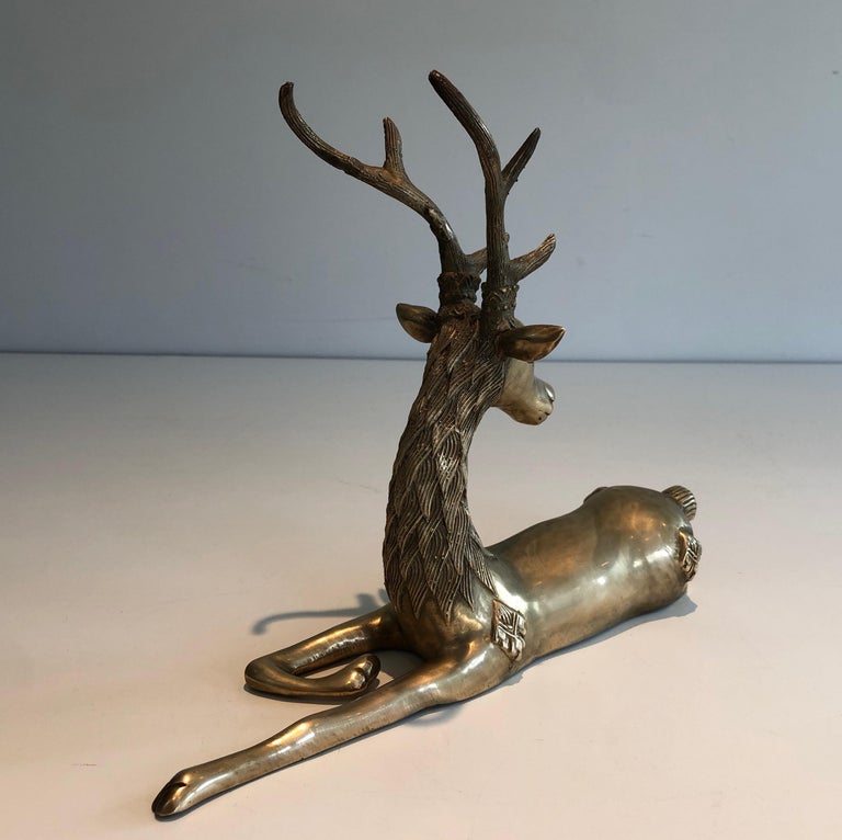 Brass Lying Deer with Shamanic Inlays For Sale at 1stDibs