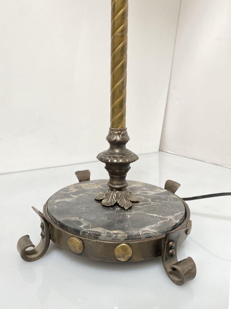 Brass and Marble Empire Iron Marble Floor Lamp w/ Beaded Shade For Sale ...